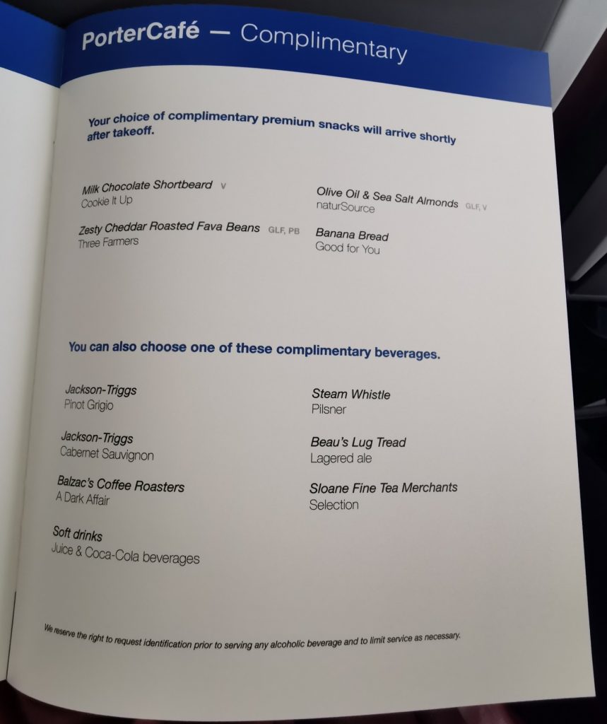 Food & Beverage Option on Porter New Embraer E195-E2 [Porter Inaugural ...